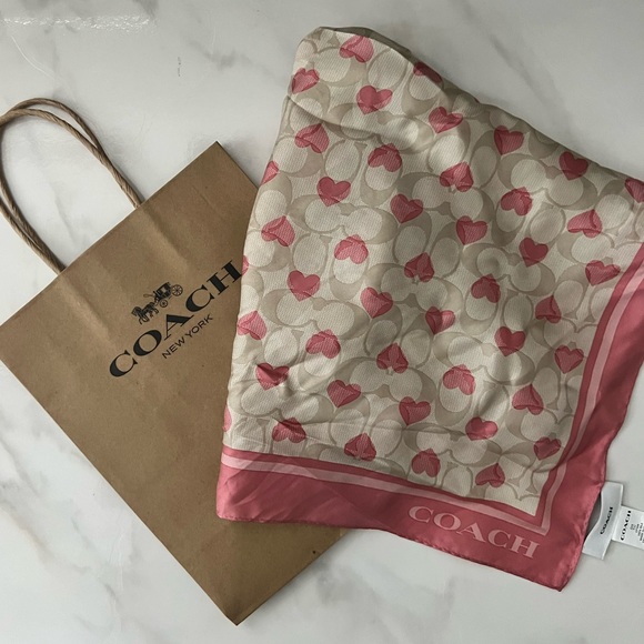 Coach | Accessories | Coach Signature Heart Print Silk Bandana | Poshmark